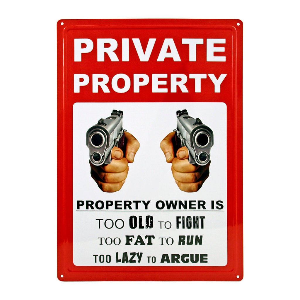 Private Property Gun Owners Stark Warning Tin Metal Sign