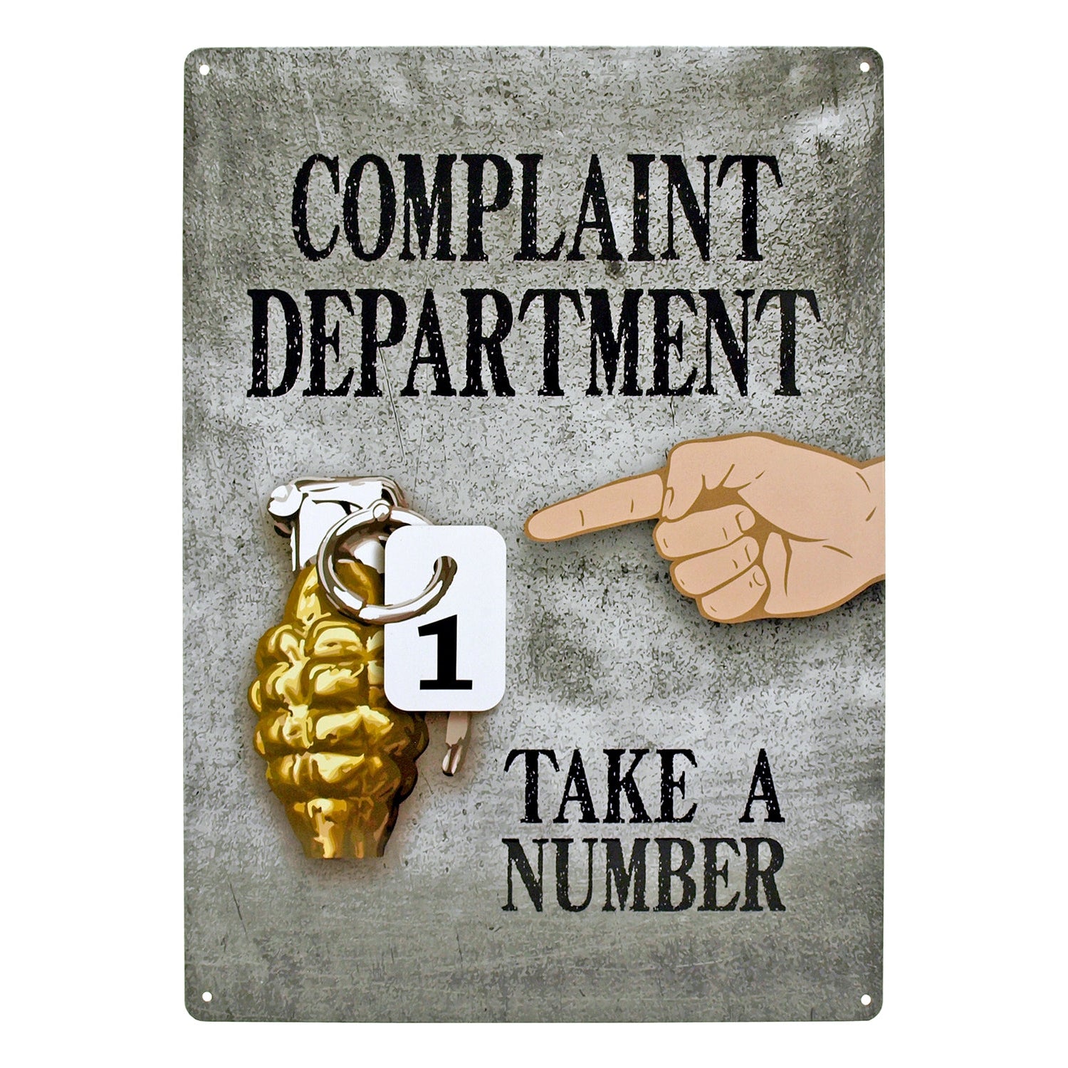 Complaint Department Grenade Metal Sign