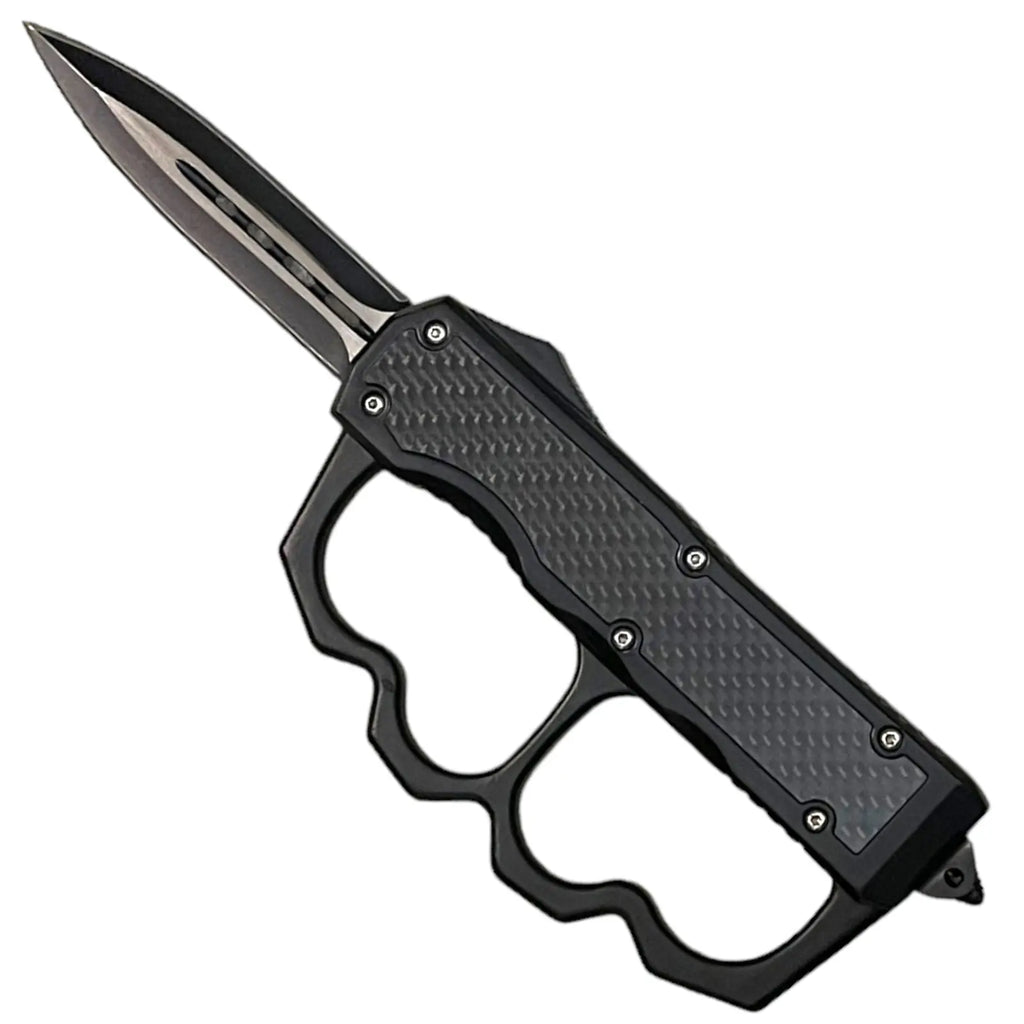 Automatic Double Sided Brass Knuckle OTF - Black | TheBladeBros.com