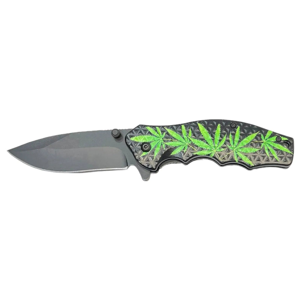 4.5" Marijuana Leafs Spring Assisted Folding Pocket Knife