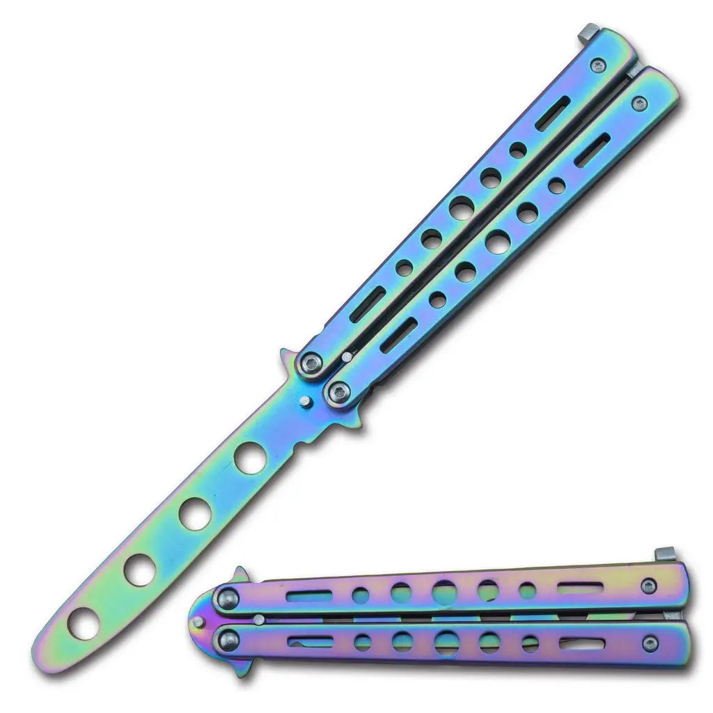 8.5″ Butterfly Trainer Steel Iridescent Vented Handle | TheBladeBros.com