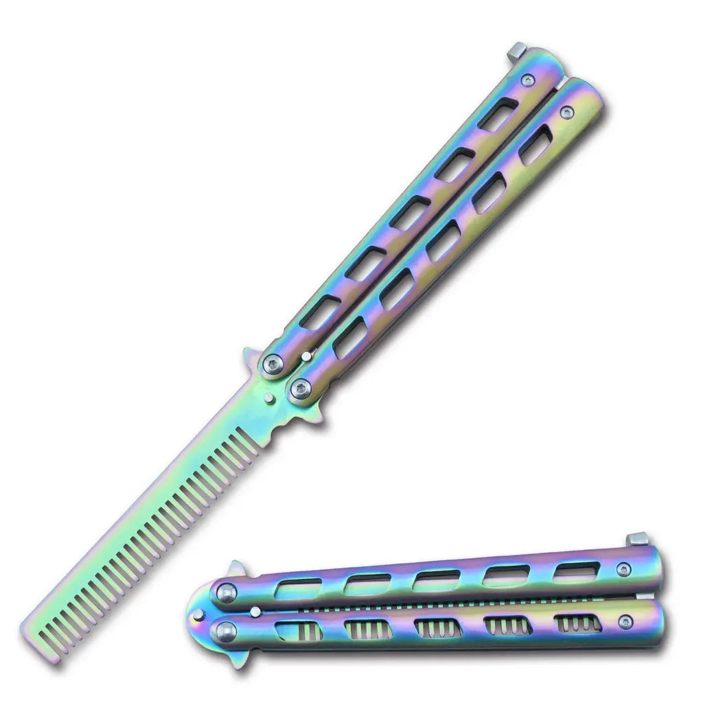 8.5″ Butterfly Comb Steel Iridescent Vented Handle | TheBladeBros.com