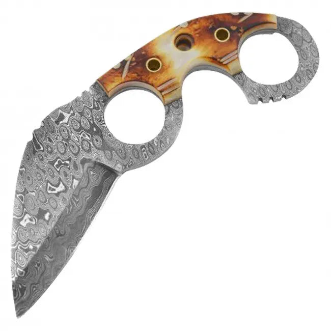 7" True Damascus (256-Layer) Karambit Knife with & Amber Bone Handle
