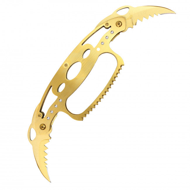 9" Gold Convertible Knuckle Dual Blade Knife | TheBladeBros.com