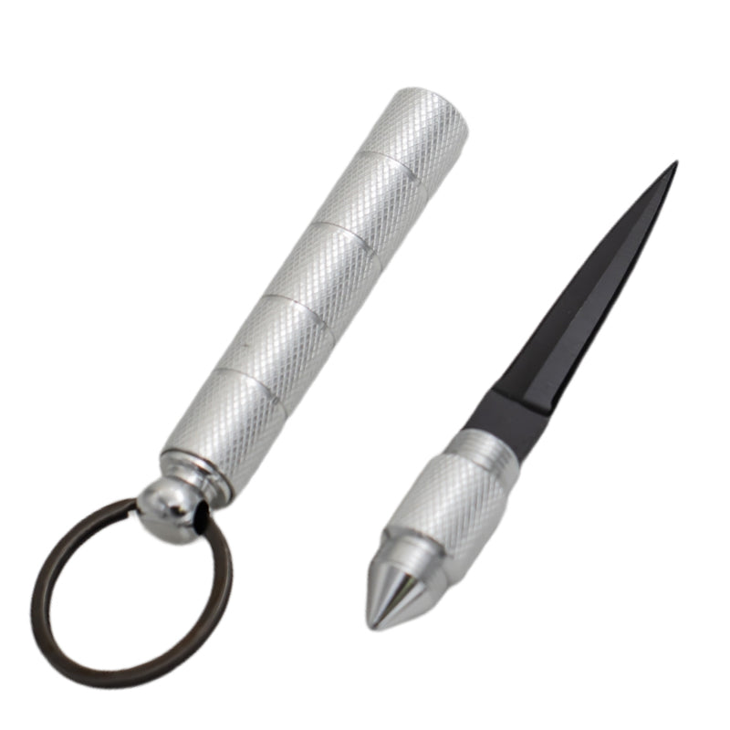 Kubotan Keychain Hidden Knife - Silver | TheBladeBros.com