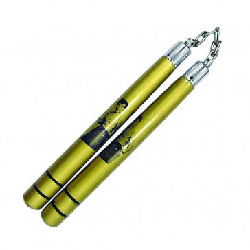 12" Wood Nunchaku with Metal Chain - Gold Bruce Lee | TheBladeBros.com